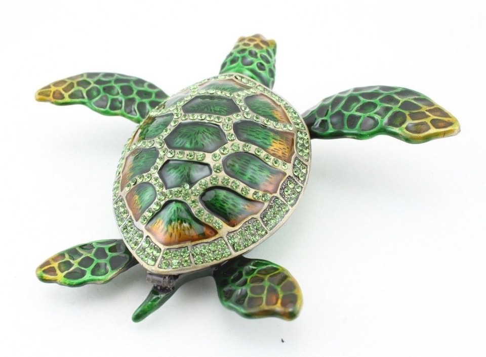 Big Green Sea Turtle Fish Jewelry Trinket Box Decorative Collectible ...