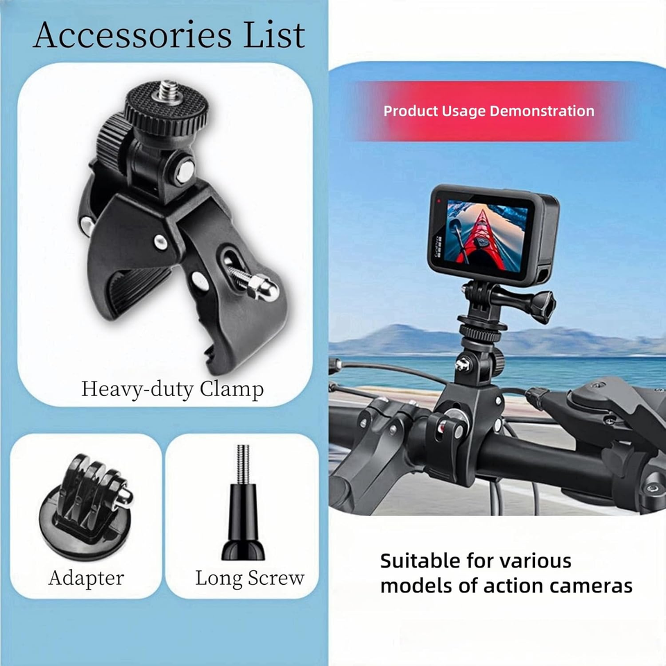 PIEPIE Action Camera Mount Clamp, Bike/Motorcycle Handlebar Clamp ...