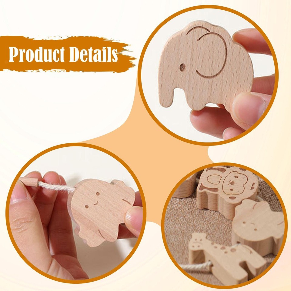 Wooden Animal Blocks Stacking Toy Threading Easy Assembly Early ...