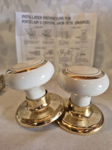 Vintage Antique White & gold tone Porcelain Door Knobs Doorknobs | eBay