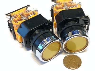 2 Pieces Yellow Latching push button switch 22mm normally open closed ...