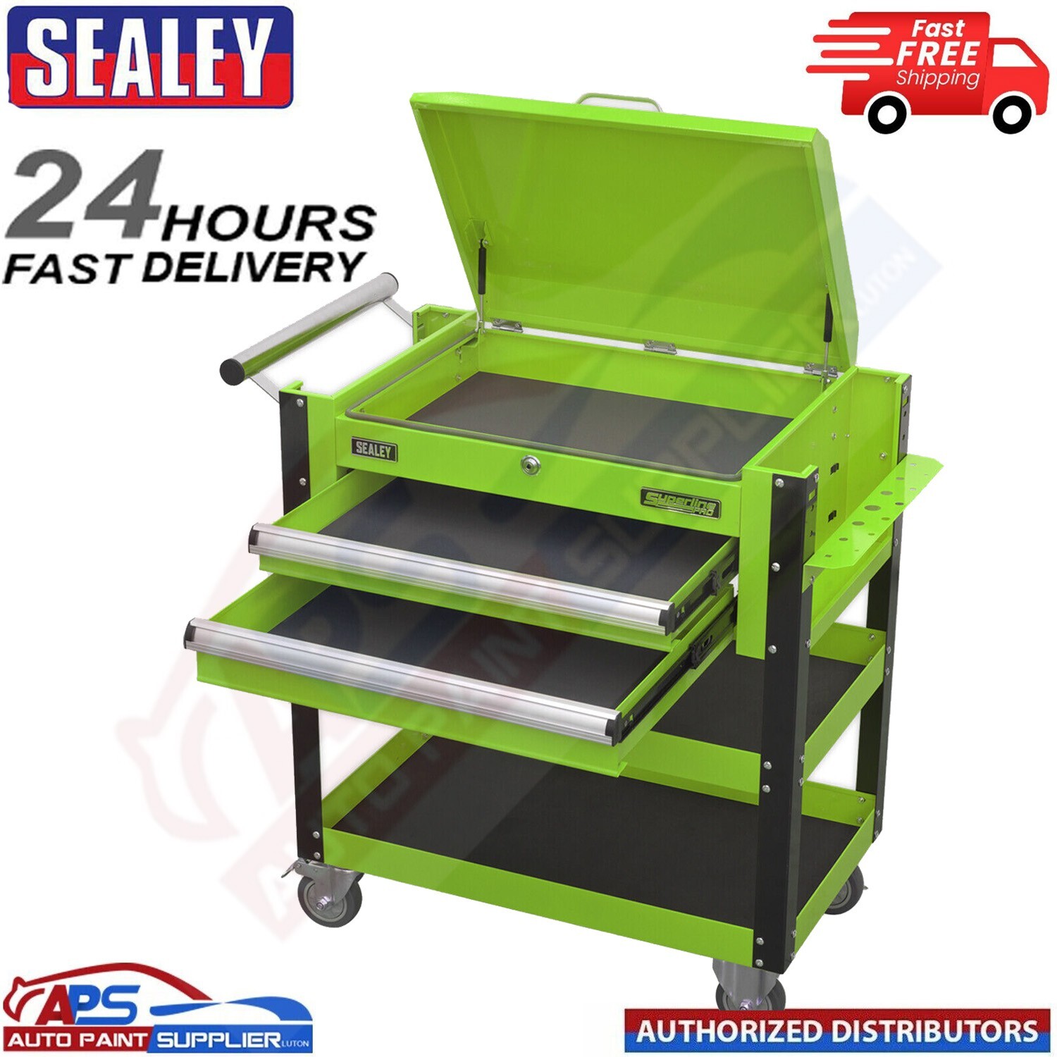 Sealey AP760MHV Green Heavy Duty Mobile Tool & Parts Portable Trolley 2 ...