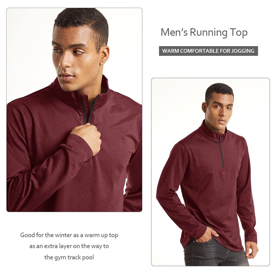 Men's 1/4 Zip Pullover Sweater Lightweight Long Sleeve Gym Workout ...