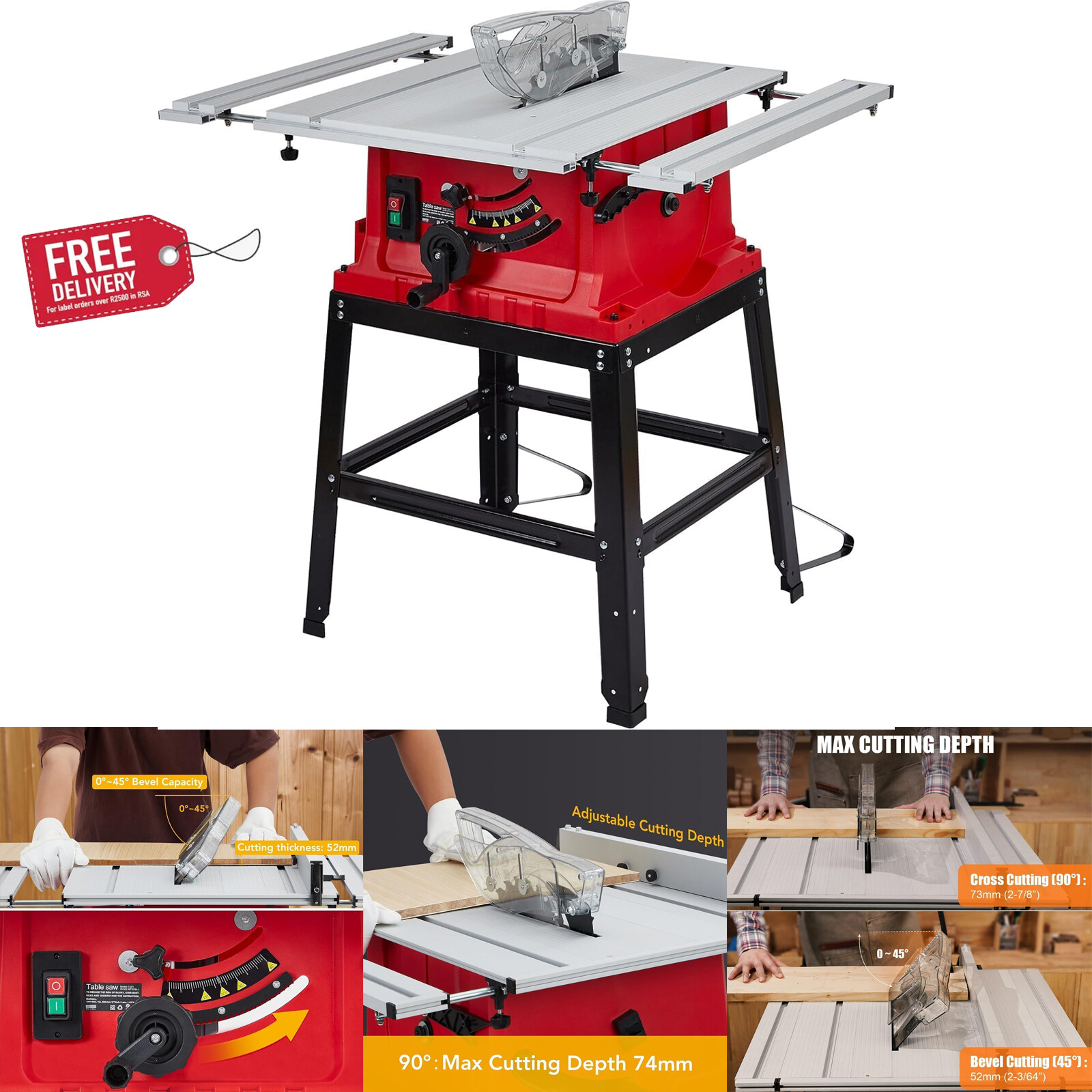 Table Saw 10” Benchtop Tablesaw Adjustable Blade Height with Stand ...