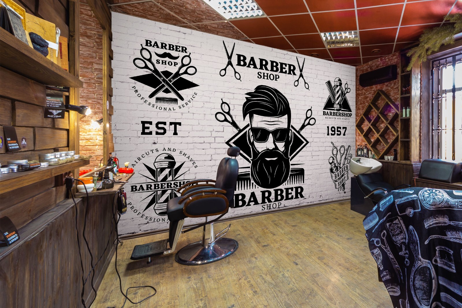 3D Cool Barber Shop A4114 Business Wallpaper Wall Murals Self-adhesive ...