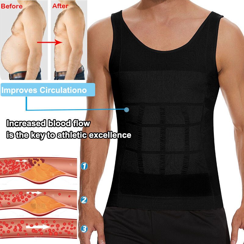 Mens Body Shaper Belly Chest Compression Shirt Slimming Tank Top Abs ...