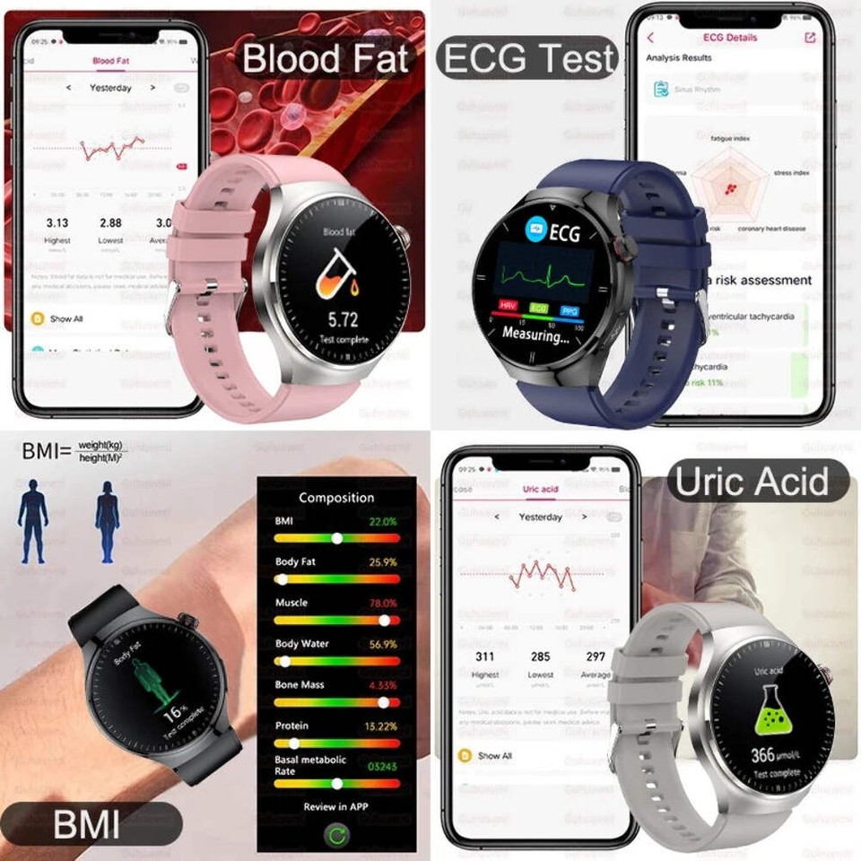 2025 New Nursing Grade Smart Watch Blood oxygen Blood Lipid Uric Acid ...