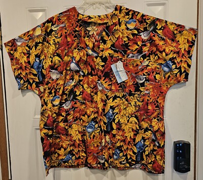 Fall Birds Scrub Top Medium Butterick #B4946 Homemade NEW! Black ...