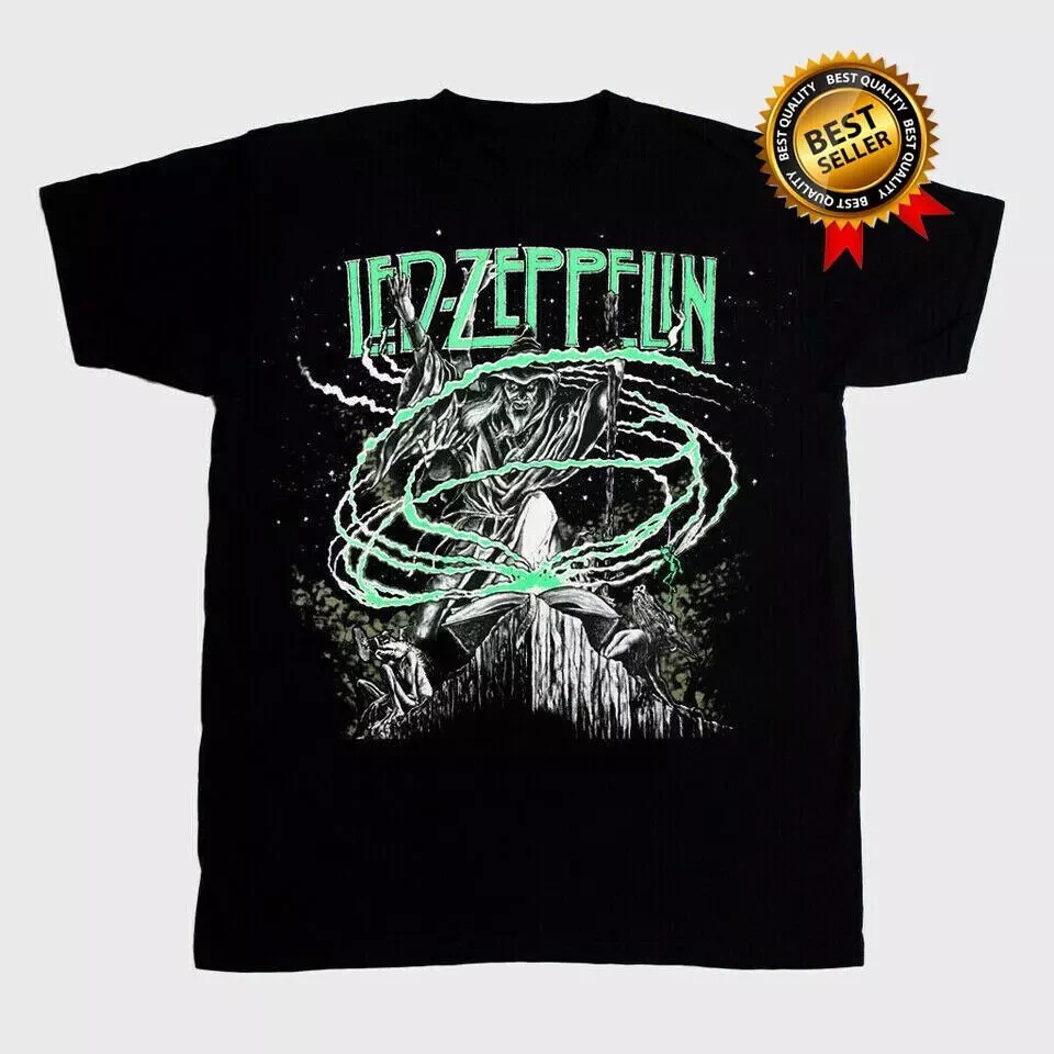 Led Zeppelin Wizard Band Rock Concert 1992 T-Shirt Unisex Black Cotton ...
