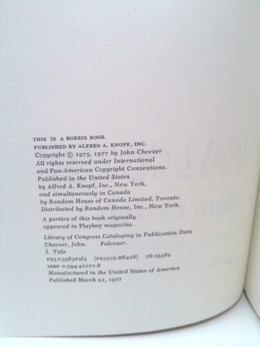 Falconer (1st Ed) by Cheever, John 9780394410715 | eBay