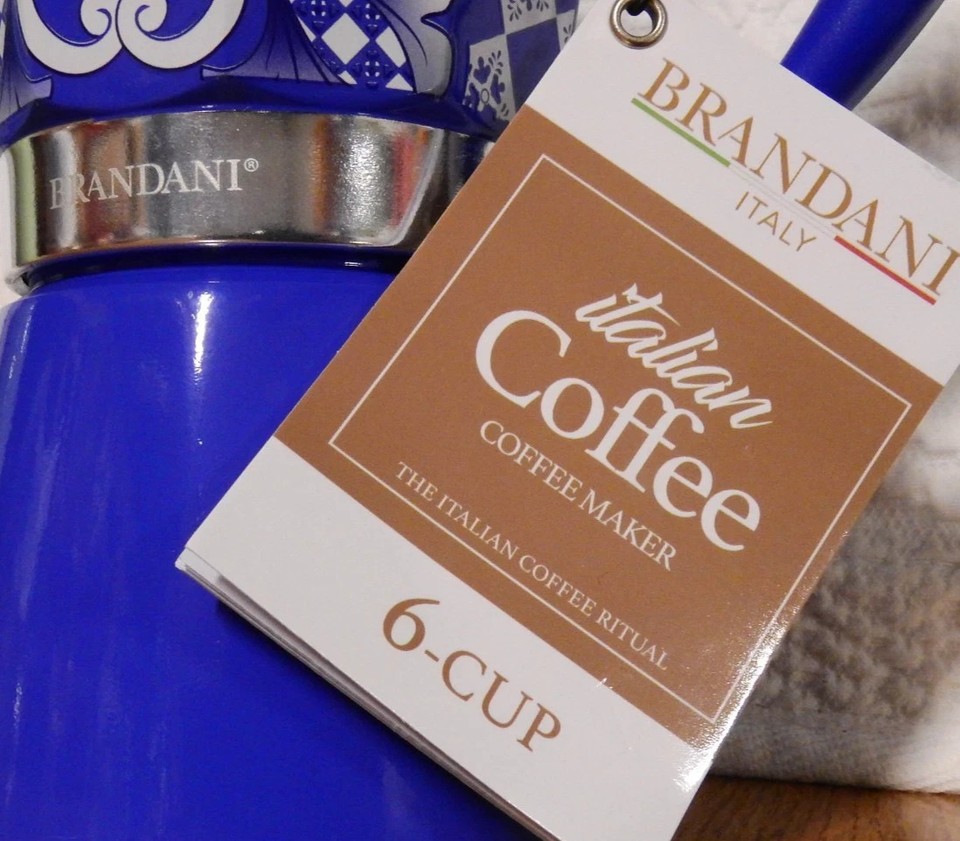 Brandani Italian Blue Coffee Maker Moka Pot Stovetop Aluminum 6 Cup NEW ...