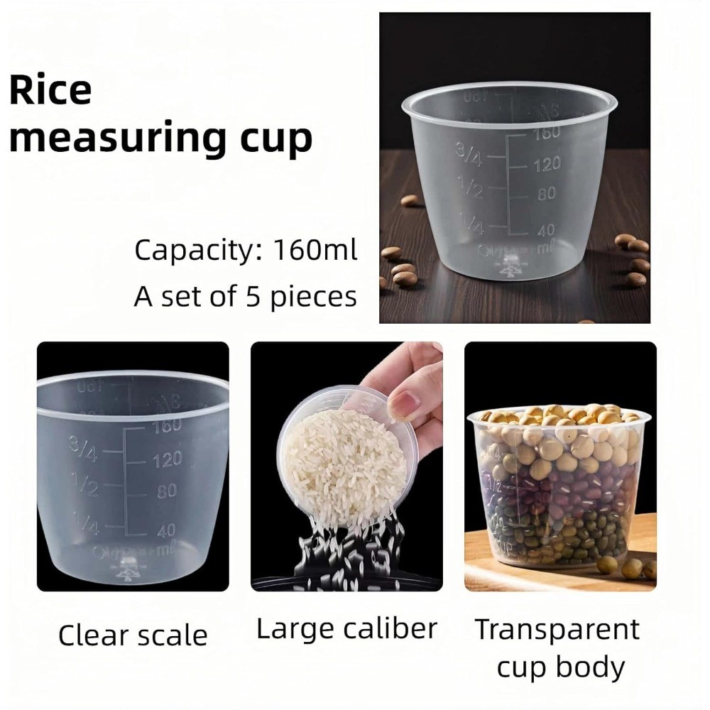 Transparent Rice Measuring Cups Set of 5 160ml Clear ML and Cup ...