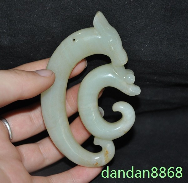 3"China Ancient Dynasties Heitan jade Carved fengshui Dragon Hook ...