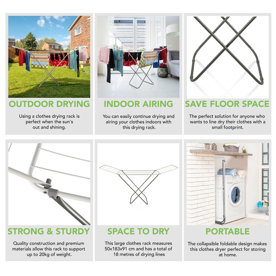 Indoor Clothes Airer Dryer Horse Maiden Large Winged Outdoor Folding 3 ...