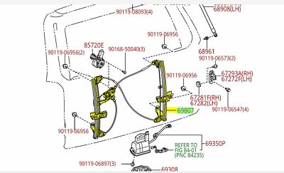 Toyota 4Runner 2010-2021 Rear Back Window Regulator W/O Motor Genuine ...