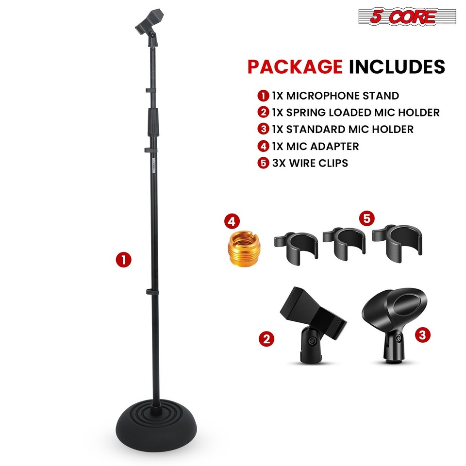 5Core Compact Base Microphone Floor Stand with Mic Holder 37.5 to 70 ...