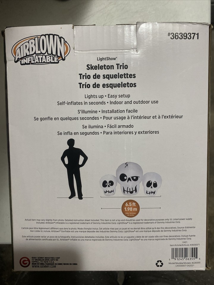 Halloween Gemmy 6.5 ft Lightshow Skeleton Trio Airblown Inflatable NIB ...