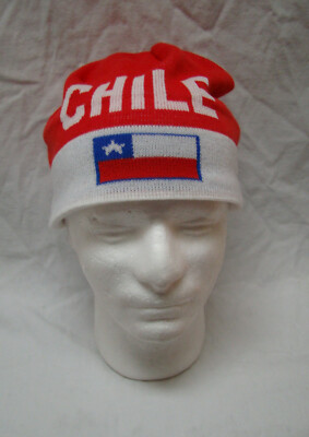 Red CHILE CHILEAN Rectangle Country Flag WINTER BEANIE KNIT HAT TOQUE ...