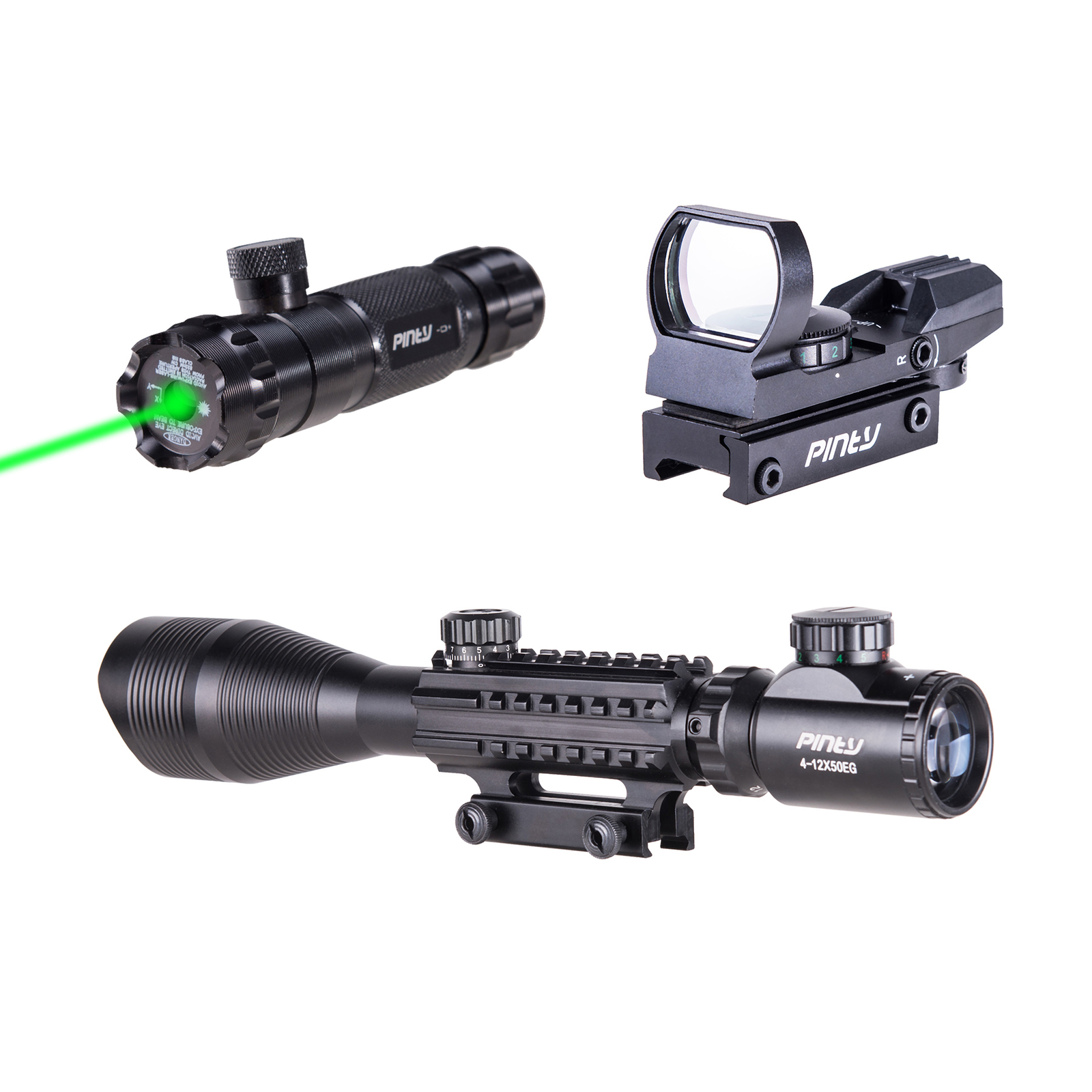 PINTY 4-12X50EG Reticle Scope with Laser Sight and Red Dot Sight for ...