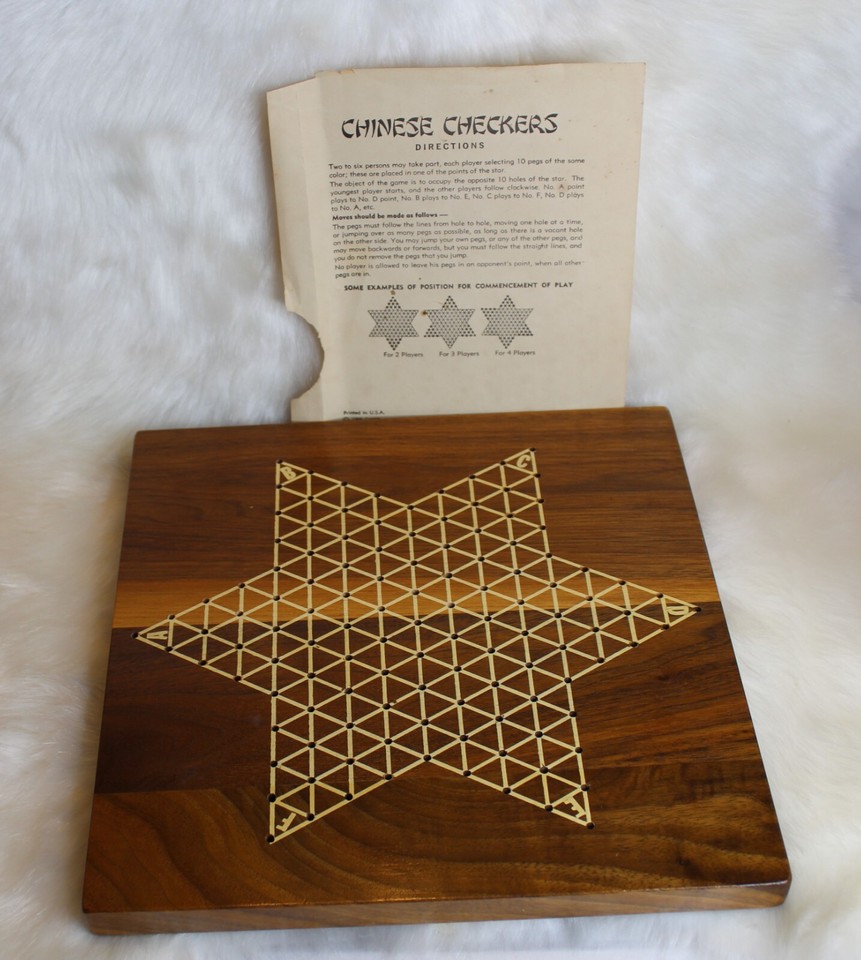 Vtg Original Box Large Chinese Checkers Wooden Game Board 1968 USA Made ...