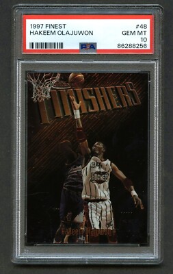 1997 Topps Finest Basketball HAKEEM OLAJUWON #48 PSA 10 GEM MT Houston ...