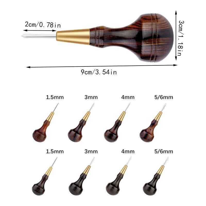 Quality Leather Stitching Awl Diamond Shape Ebony Sandalwood & Brass ...
