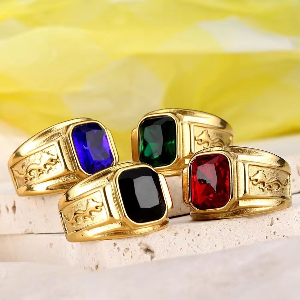 Stainless Steel Dragon Ring Blue Stone Square Shape Gold Color Men | eBay