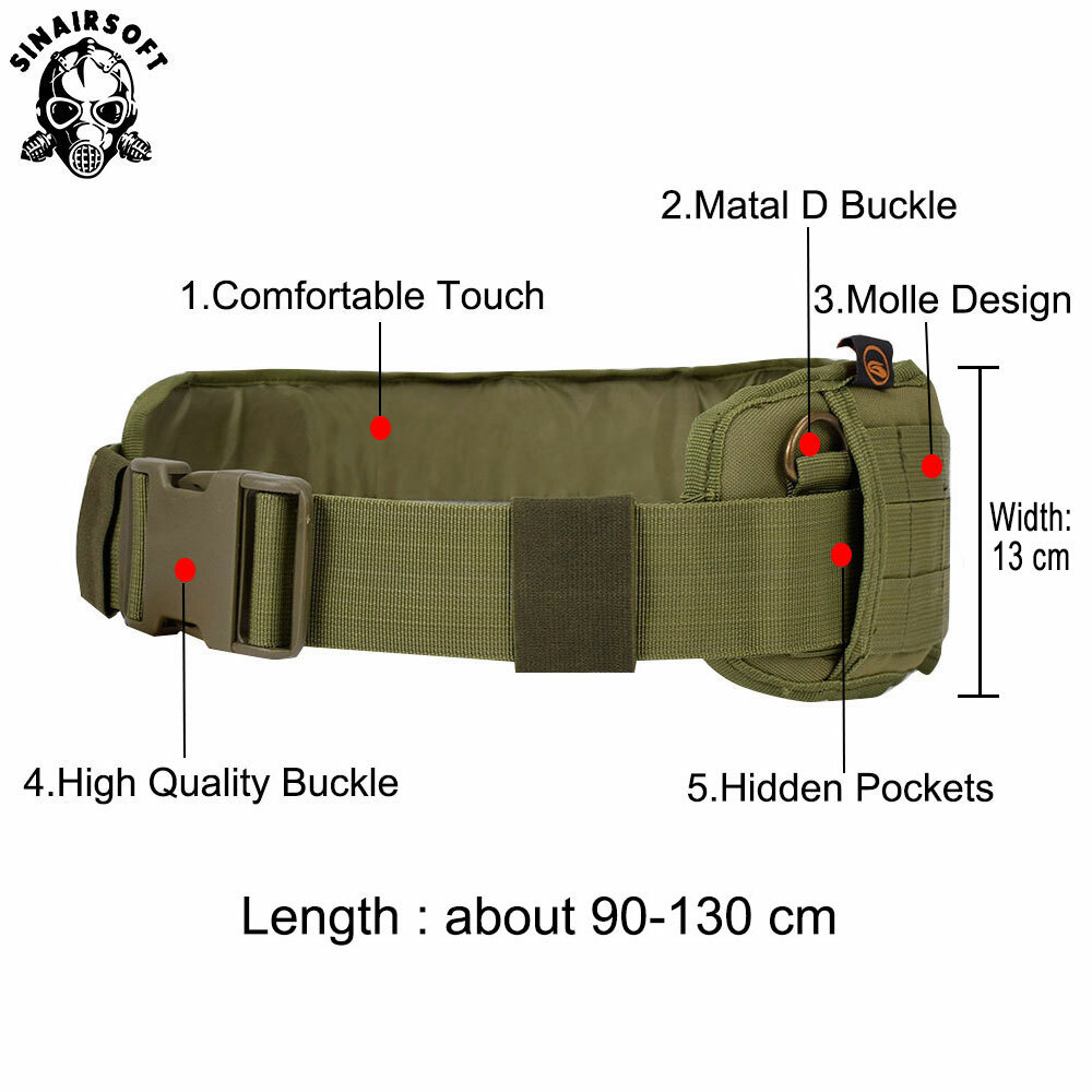 Tactical MOLLE Waist Belt Padded Patrol Combat Battle Outer Military ...