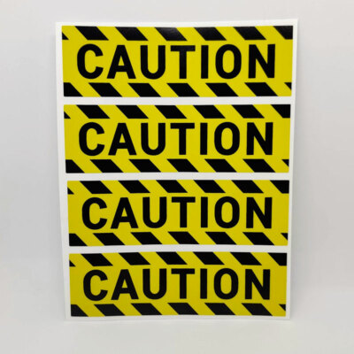CAUTION STICKERS / 4 PACK, Yellow Vinyl Safety Decals, UV resistant ...