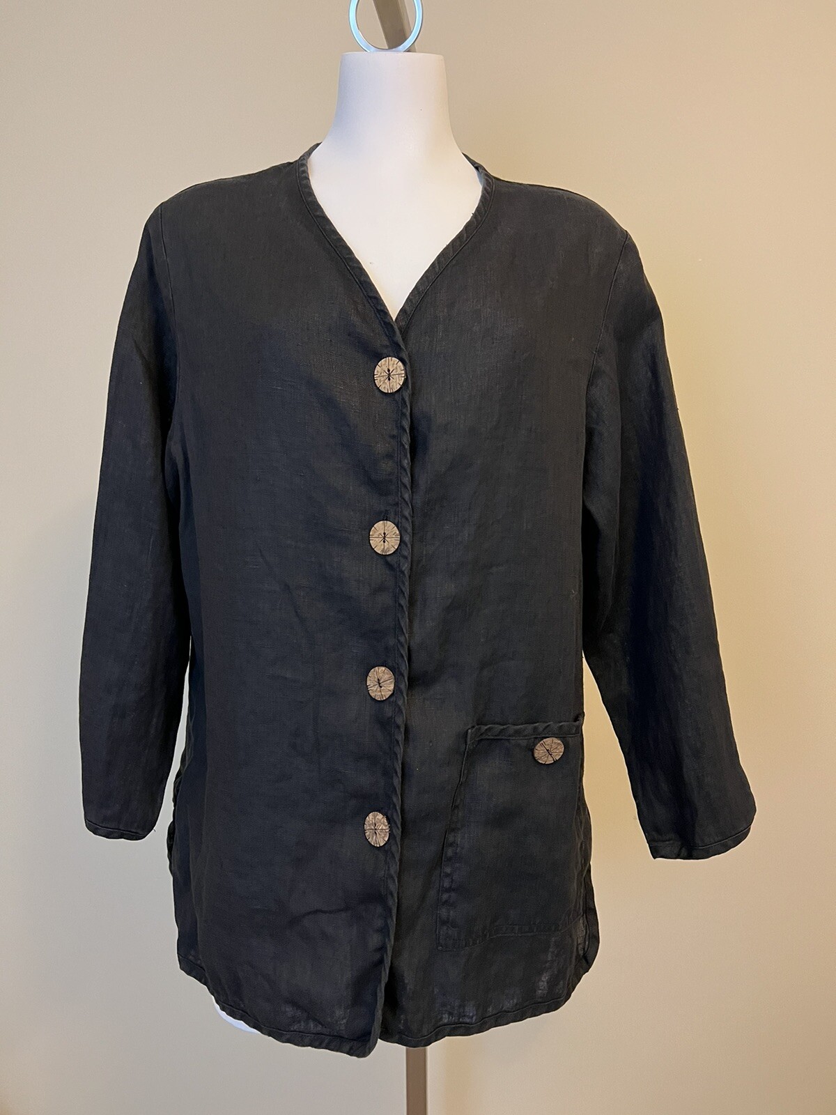 David Dart Collection Black 100% Linen Button Front Shirt Jacket Size ...