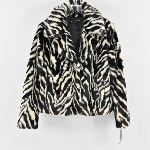 BOSTON PROPER Womens Zebra Jacket Size S Faux Fur Animal Print Collared ...