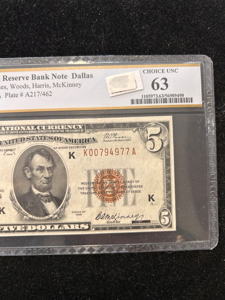 1929 $5 National Currency Dallas Texas Fr 1850-K PCGS 63 Choice ...