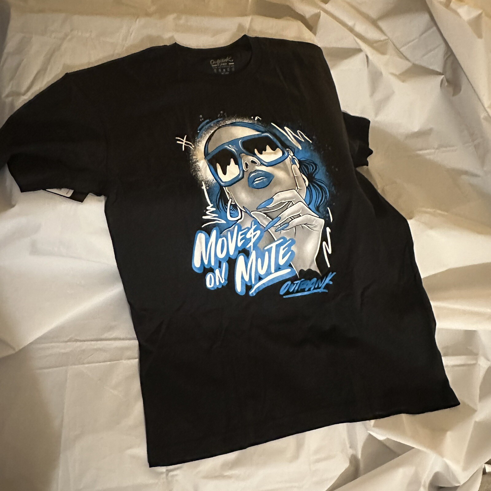 OUTRANK “Moves On Mute" SNEAKER T-SHIRT Retro 5 Aqua Rare Size Large ...