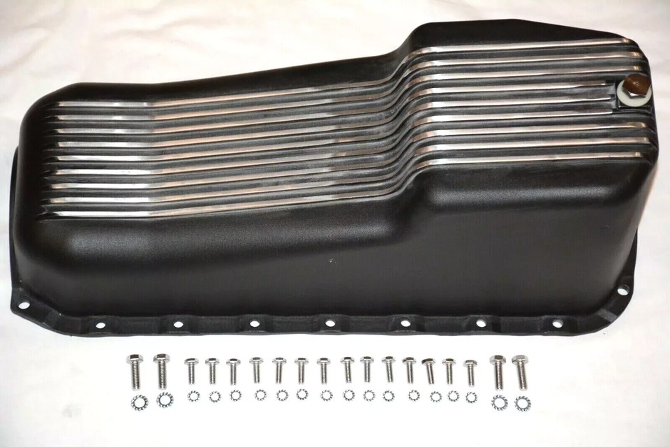 1955-1979 Chevy SBC 283 327 350 383 400 Black Aluminum Finned Oil Pan ...
