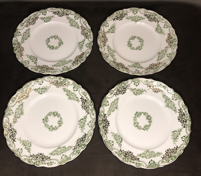 NEW WHARF POTTERY ENGLAND ST REGIS Set of 4 Plates 9" Flowers Green ...