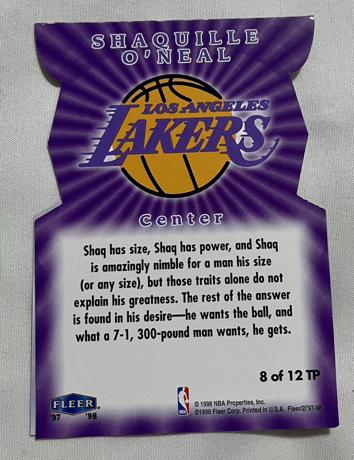 Fleer 1997-98 Tower of Power Die-Cut Insert Shaquille O'Neal Lakers #8 ...