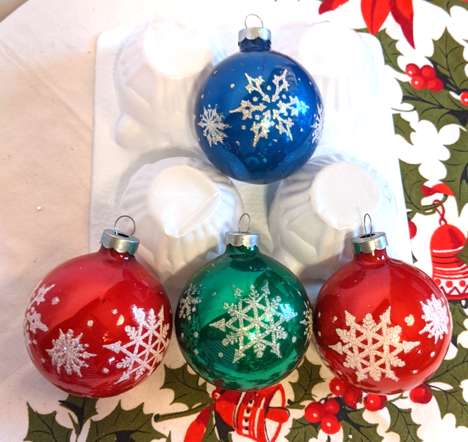Vintage Pyramid Rauch Red Green Blue Glass Christmas Ornaments w ...