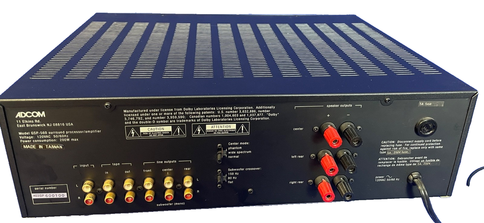 Adcom GSP-560, 3-Chnl Amp/Processor-Bundled Org Remote-80W Center/40Wx2 ...