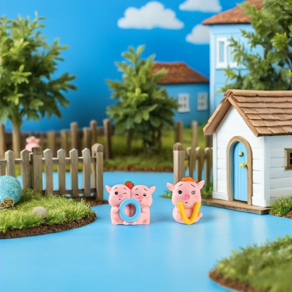 4 Sets Miniature Pig Ornaments with Love Letters, Cute Pig Figure Toys ...