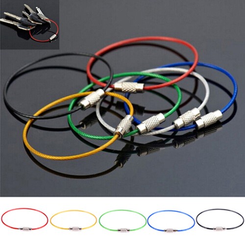 10x Stainless Steel Keychain Rope Wire Cable Loop Screw Lock Gadget ...