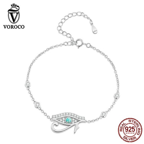 Voroco S925 Sterling Silver Eye of Horus Zircon Chopin Bracelet Jewelry ...