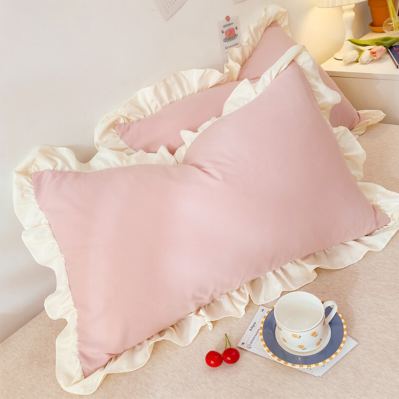 2X Splice Ruffles Pillow Case Covers Pleated Frill Bedding Pillowcase ...
