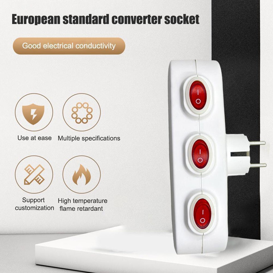 Power Converter Socket with 3 Individual Switches Wall Socket for Home ...