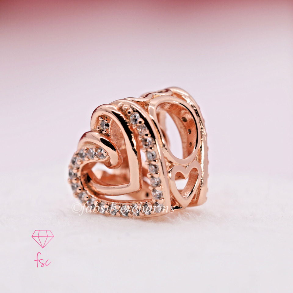 Authentic Pandora Rose Gold, Sparkling Entwined Hearts Charm 789270C01 ...
