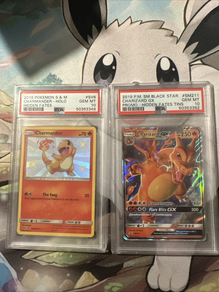 2 Pokemon Cards Hidden Fate Charmander Holo And Charizard GX Tins Promo ...