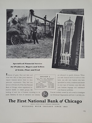 1940 First National Bank of Chicago Fortune WW2 Print Ad Q4 Farmers ...