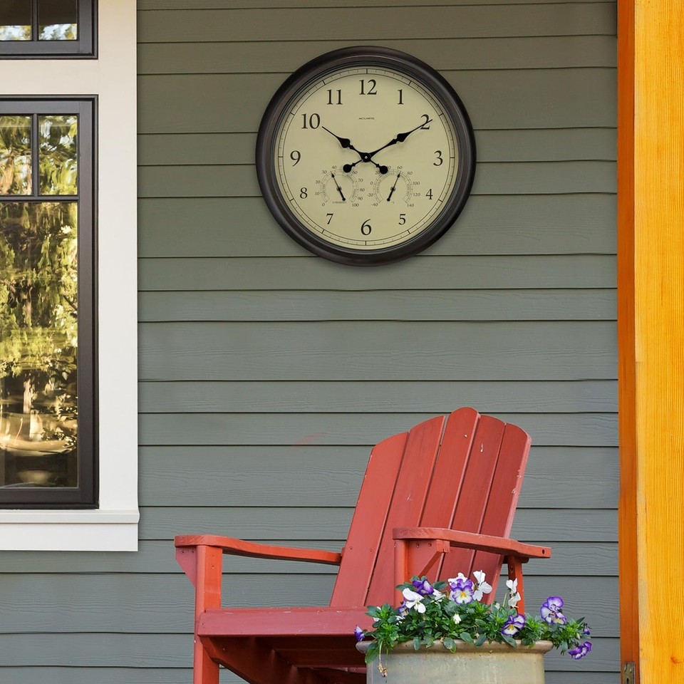 24" Outdoor Clock | Temp & Humidity | Indoor/Outdoor, Rustic, Large ...