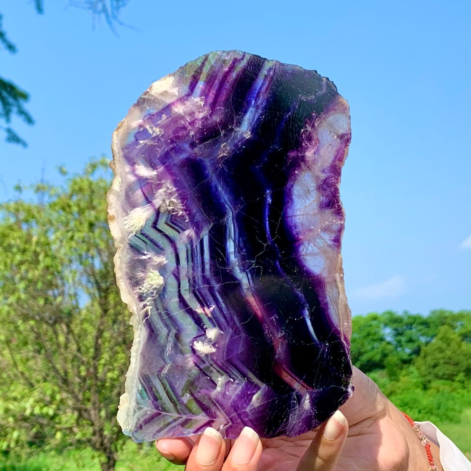 1.35LB Natural Purple Fluorite Quartz Druzy Slice Extra Large Gemstone ...