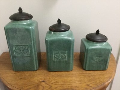 3 Foreside Gorham Maine Green Ceramic Canisters | eBay