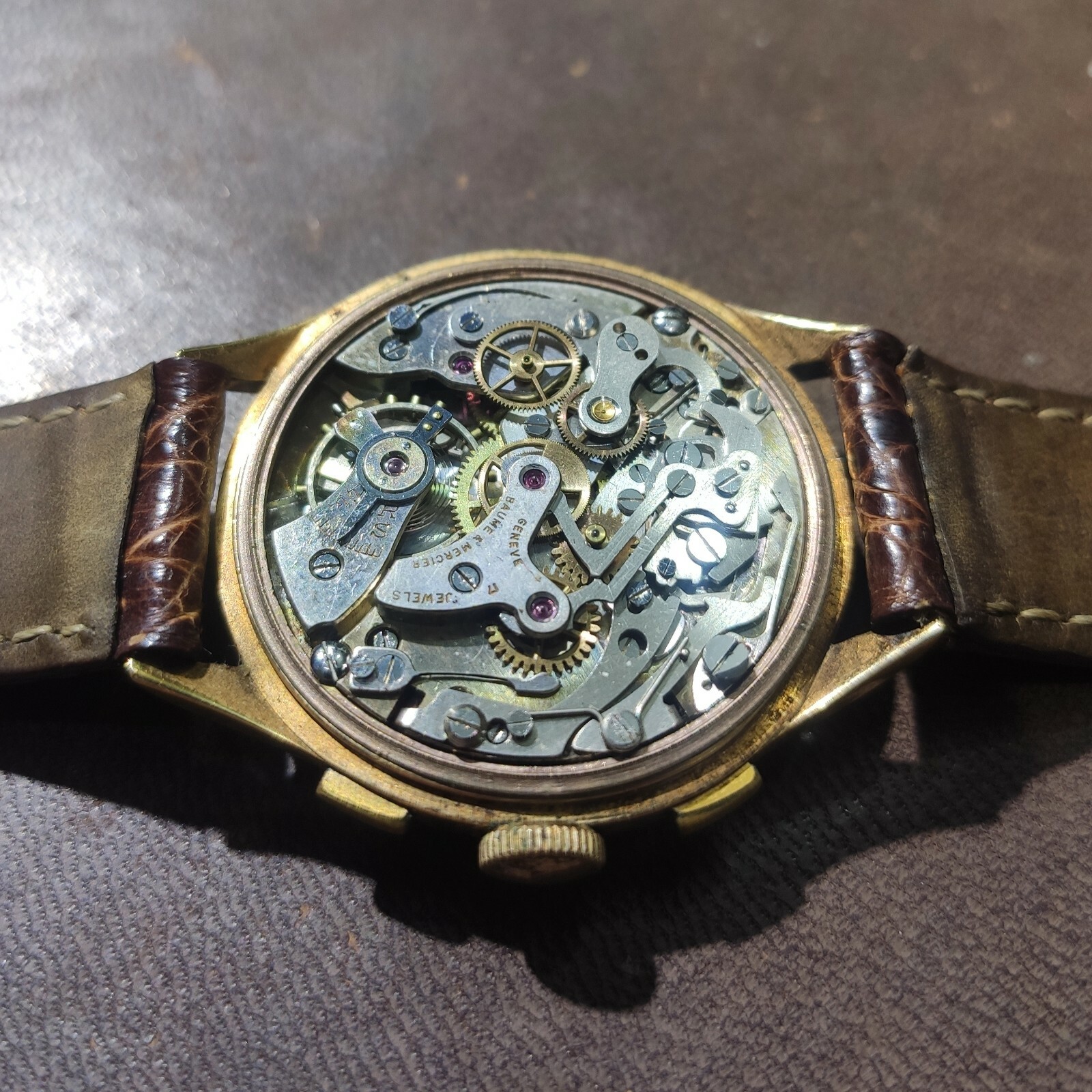 Baume & Mercier Geneve Chronograph Gold 18 kt Manual Winding Landeron ...